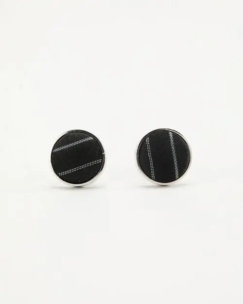 KNOTTERY & CO Pinstripe Silk Cufflinks - Black