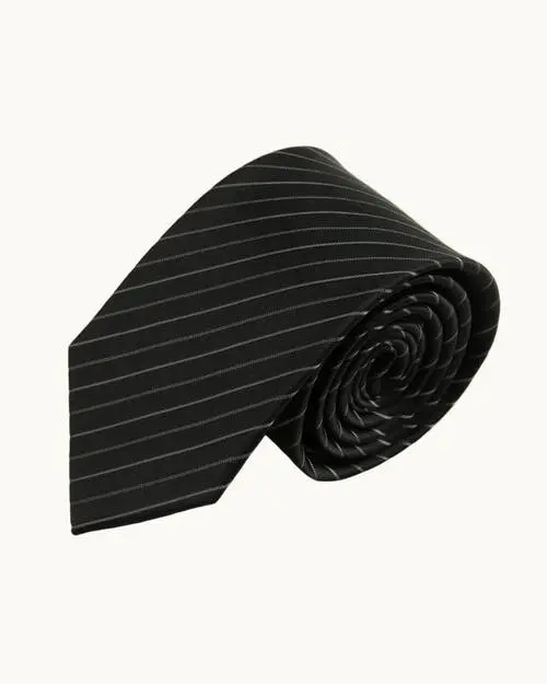 KNOTTERY & CO Pinstriped Silk Jacquard Neck Tie - Jet Black