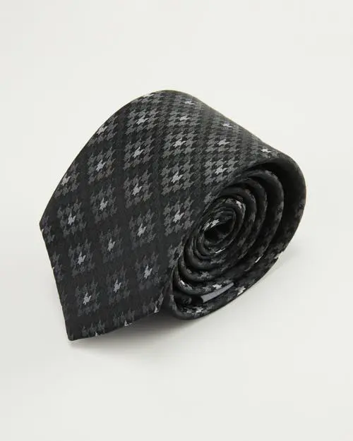 KNOTTERY & CO Houndstooth Mosaic Silk Jacquard Neck Tie - Charcoal