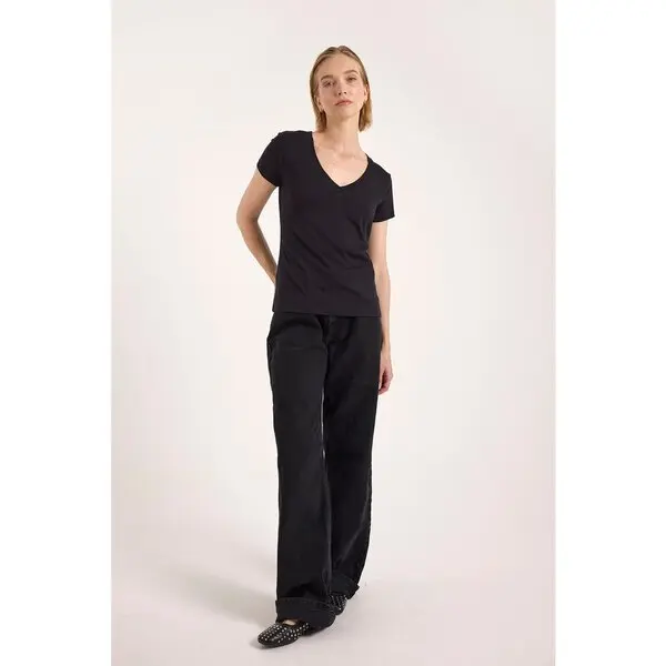 BRODIE CASHMERE Relaxed Fit Cotton V-neck T-shirt - Black