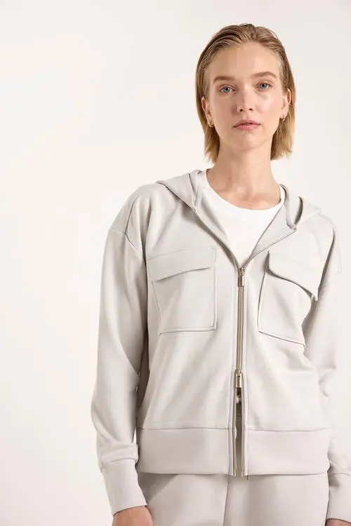 BRODIE CASHMERE Patch Pocket Jersey Full Zip Hoodie - Antarctcia
