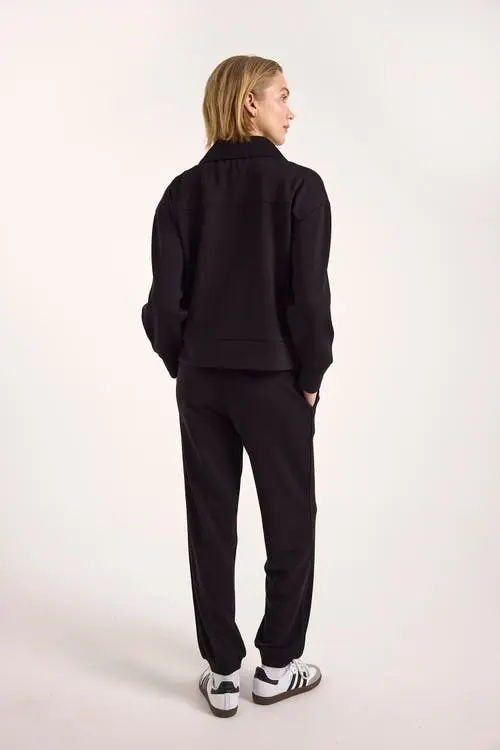 BRODIE CASHMERE Jersey Half Zip Sweatshirt With Piping Detail - Black