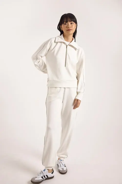 BRODIE CASHMERE Jersey Half Zip Sweatshirt With Piping Detail