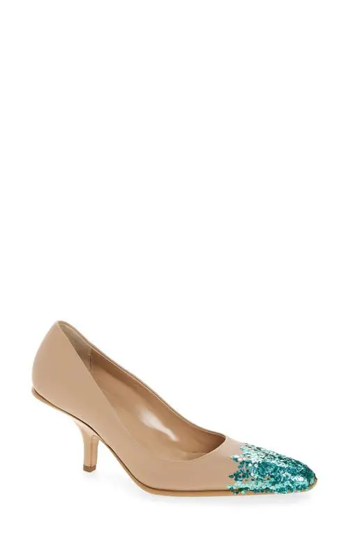 JULIE KEGELS Glitter Toe Kitten Heel Pumps