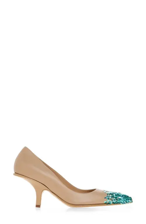 JULIE KEGELS Glitter Toe Kitten Heel Pumps