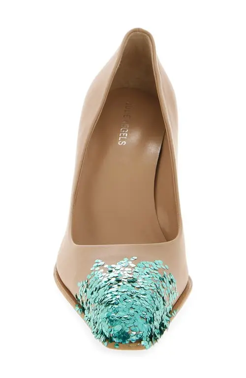 JULIE KEGELS Glitter Toe Kitten Heel Pumps