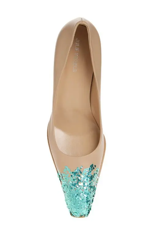 JULIE KEGELS Glitter Toe Kitten Heel Pumps
