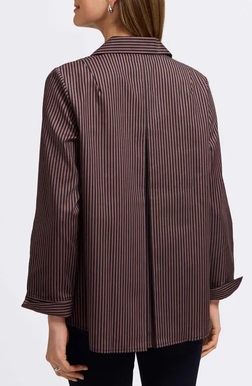 Foxcroft Agnes Floral Stripe Cotton Poplin Popover Top