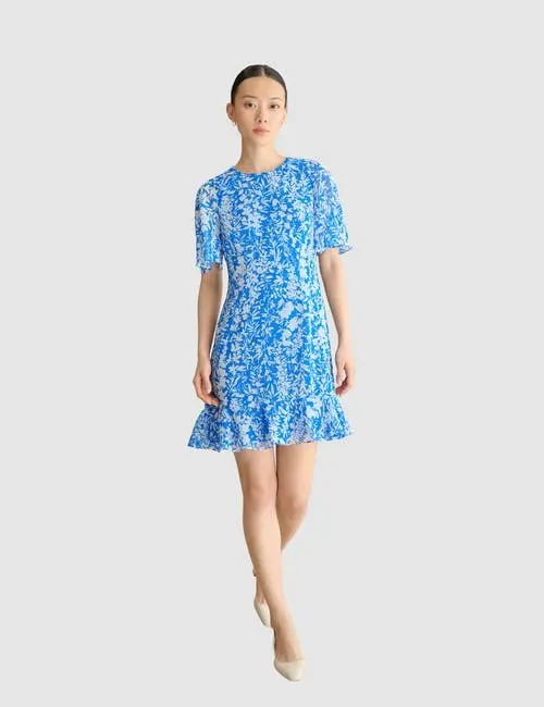 HOBBS LONDON Iona Floral Print Mini Dress - Blueivory
