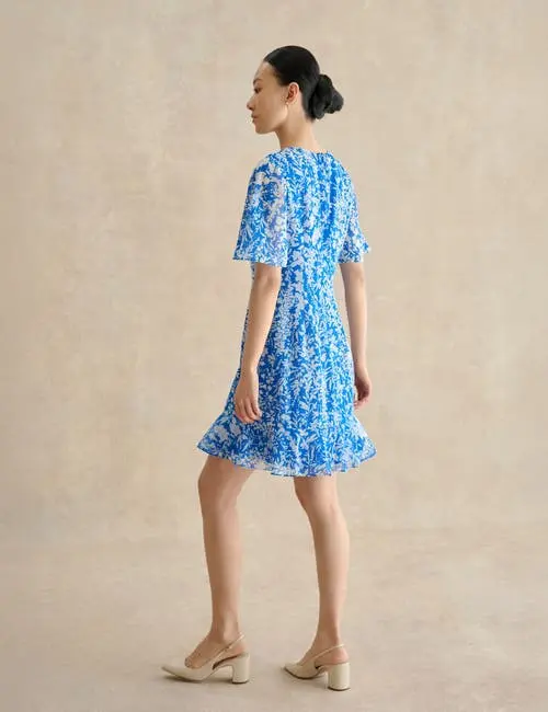HOBBS LONDON Iona Floral Print Mini Dress - Blueivory