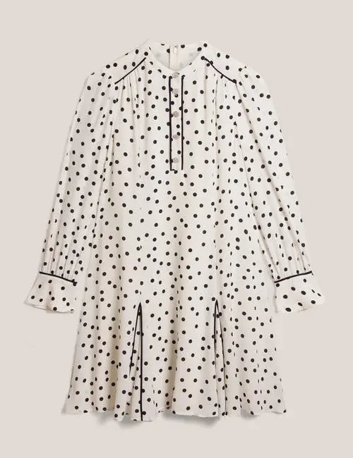 HOBBS LONDON Polka Dot Mini Dress With Long Sleeves - Ivorymidnight