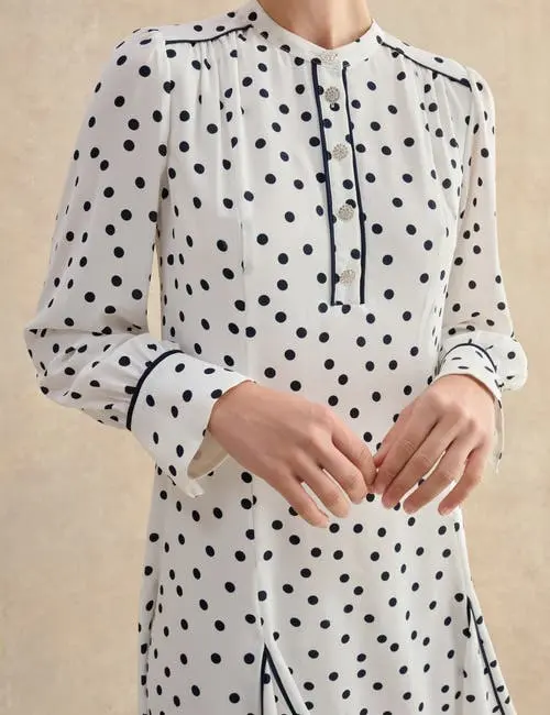 HOBBS LONDON Polka Dot Mini Dress With Long Sleeves - Ivorymidnight