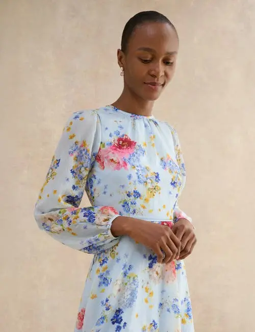 hobbs blue floral dress Hobbs Petite Liberty Silk Floral Dress Pale Blue Multi Size 16
