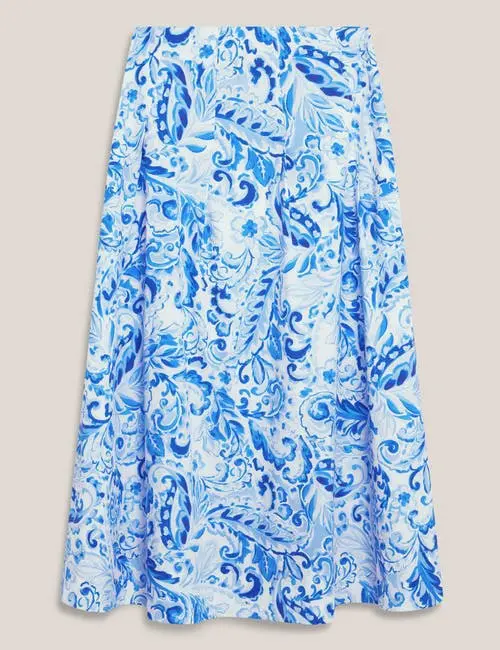 HOBBS LONDON Antonella Paisley Print Midi Skirt - Bluemulti