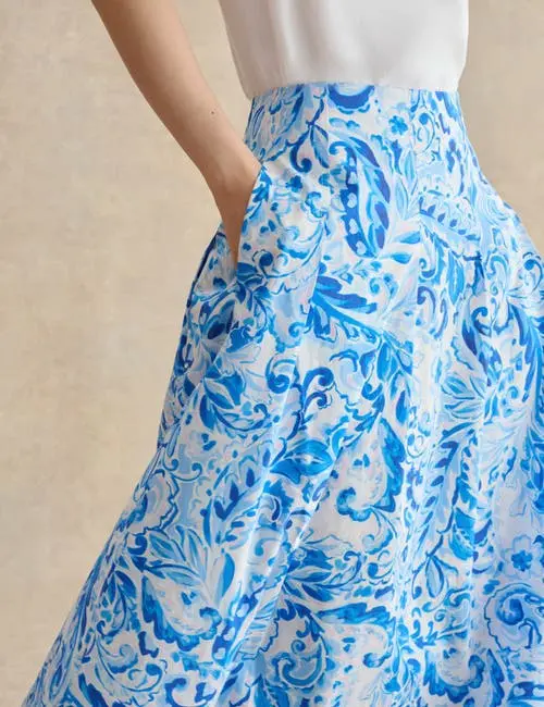 HOBBS LONDON Antonella Paisley Print Midi Skirt - Bluemulti
