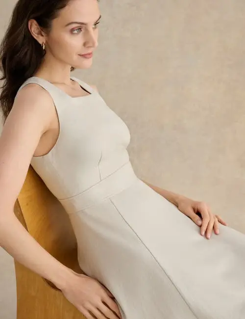 HOBBS LONDON Trinity Linen Midi Dress