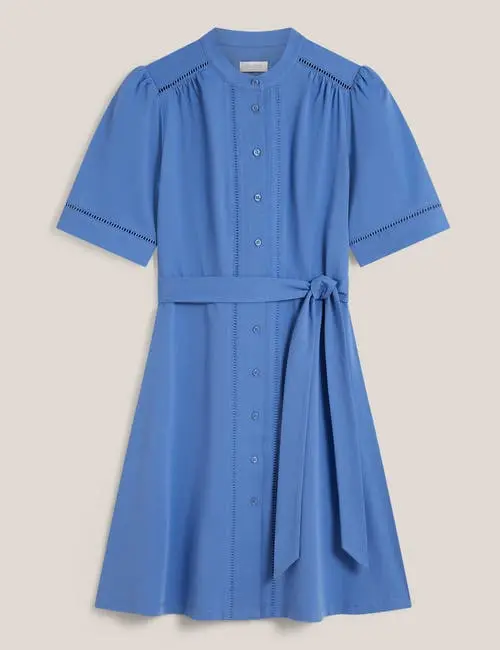 HOBBS LONDON Livvie Belted Mini Shirt Dress - Riversideblue