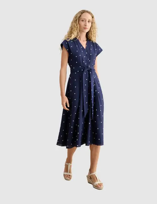 HOBBS LONDON Samantha Polka Dot Midi Dress - Midnightivory