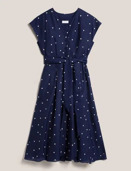 HOBBS LONDON Samantha Polka Dot Midi Dress - Midnightivory