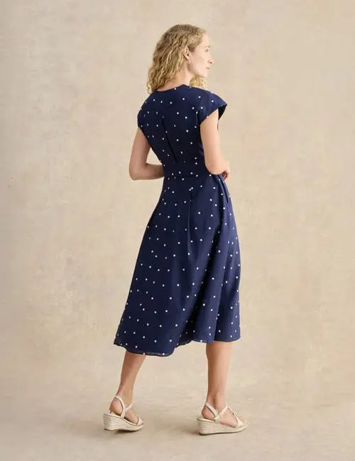 HOBBS LONDON Samantha Polka Dot Midi Dress - Midnightivory