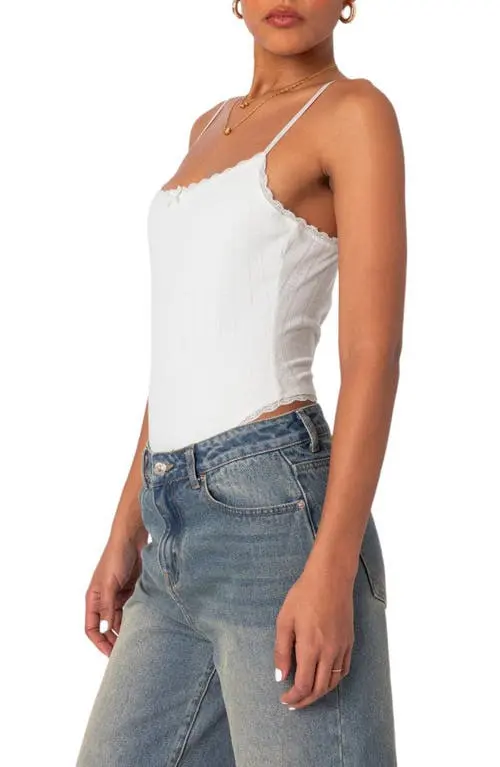 EDIKTED Pointelle Lace Trim Bodysuit