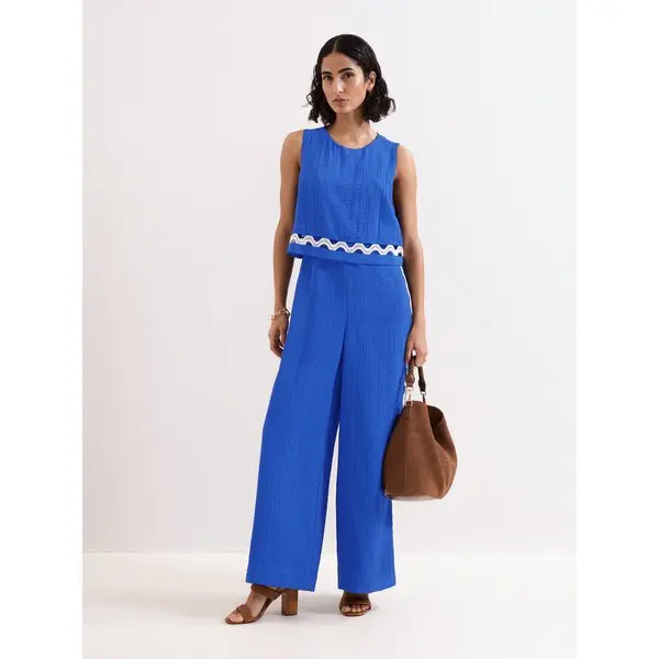 PHASE EIGHT Sleeveless Wide Leg Jumpsuit With Cutwork Detailing - Blue