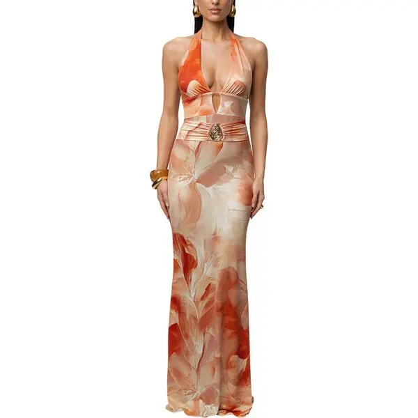 JLUXLABEL Floral Blossom Print Maxi Dress - Orange