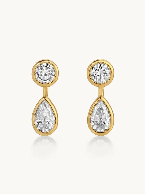 HEAVEN MAYHEM Round And Teardrop Moissanite Earrings - Gold