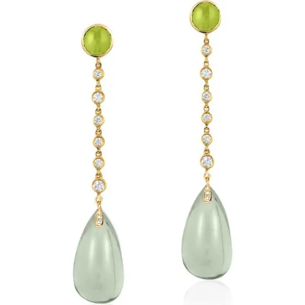 Goshwara Naughty Diamond Link & Cabochon Drop Earrings - Translucent Green