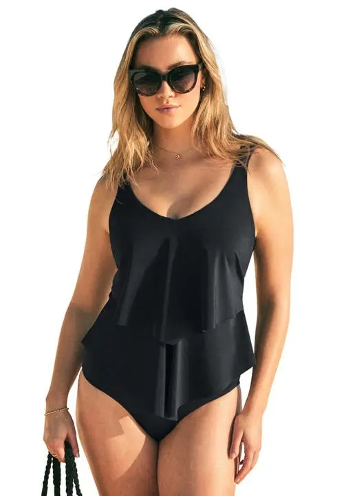 SWIM 365 Tiered One-piece Swimsuit With Tummy Control - Black