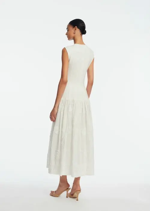 Lela Rose Ribbon Embroidered Cotton Combo Dress