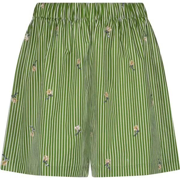 Lela Rose Embroidered Striped Cotton Shorts - Cactus