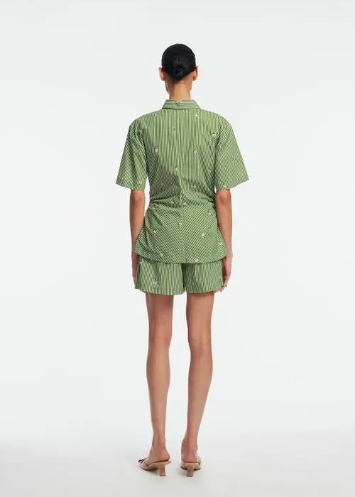 Lela Rose Embroidered Striped Cotton Shorts - Cactus