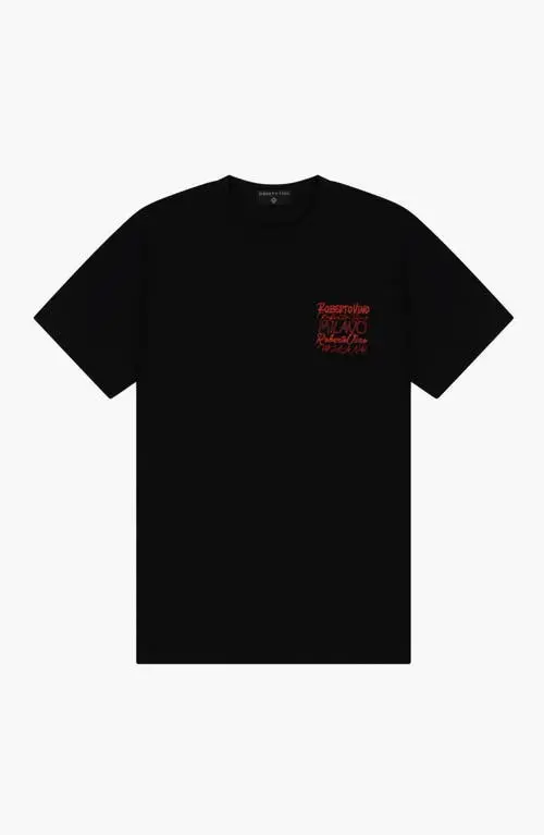 ROBERTO VINO Big Writing Milano Slim Fit Tee - Black