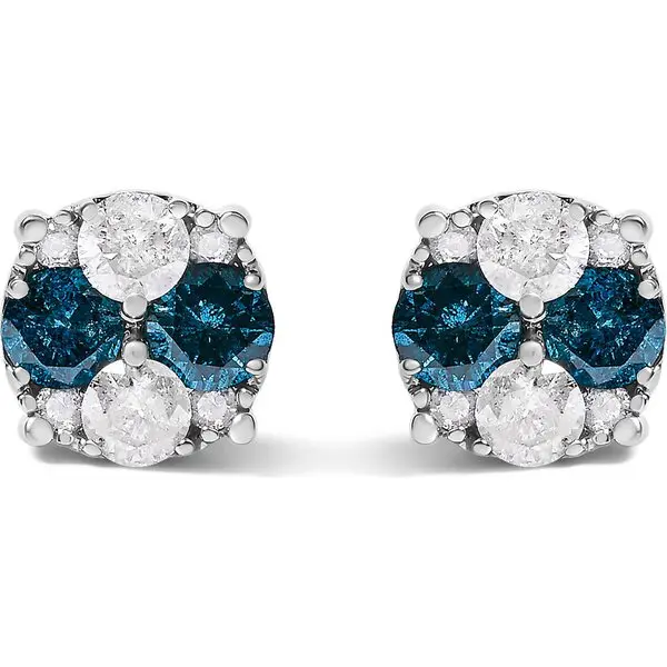 HAUS OF BRILLIANCE 2.0 Cttw Blue Diamond Composite Cluster Stud Earrings - Silver