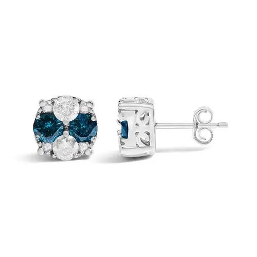 HAUS OF BRILLIANCE 2.0 Cttw Blue Diamond Composite Cluster Stud Earrings