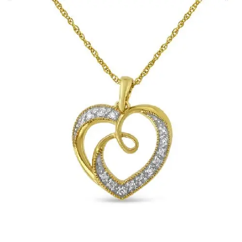 HAUS OF BRILLIANCE 14k Yellow Gold Plated Silver Diamond Ribbon & Heart Pendant Necklace - Yellow Gold Over Silver