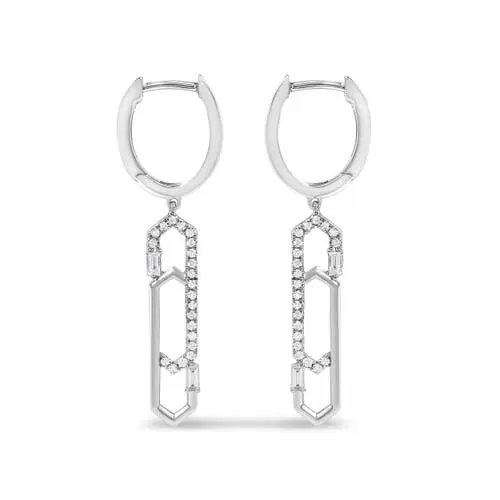 HAUS OF BRILLIANCE 14k Diamond Interlocking Paperclip Dangle Earrings - White Gold