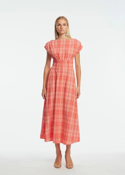Lela Rose Plaid Seersucker Midi Dress