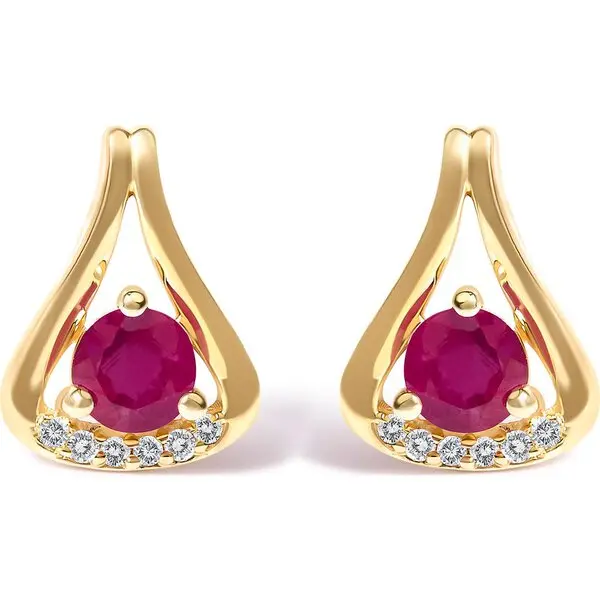HAUS OF BRILLIANCE 14k Ruby And Diamond Stud Earrings - Yellow Gold