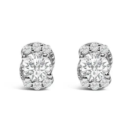 HAUS OF BRILLIANCE Sterling 5/8 Carat Lab-grown Diamond Oval Cluster Stud Earrings - Silver