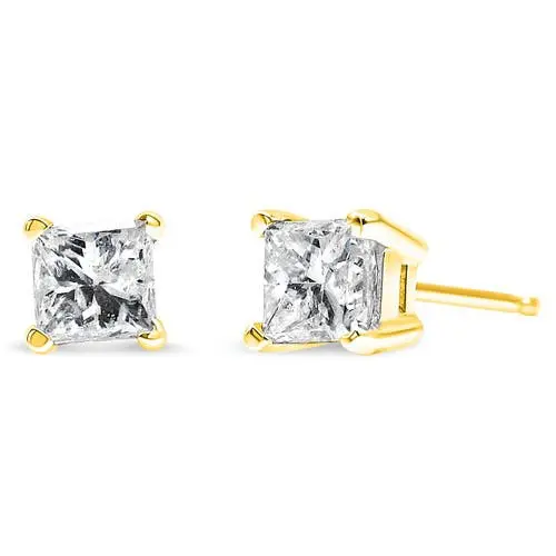 HAUS OF BRILLIANCE 14k 1/4 Cttw Princess-cut Diamond Solitaire Stud Earrings - Yellow Gold