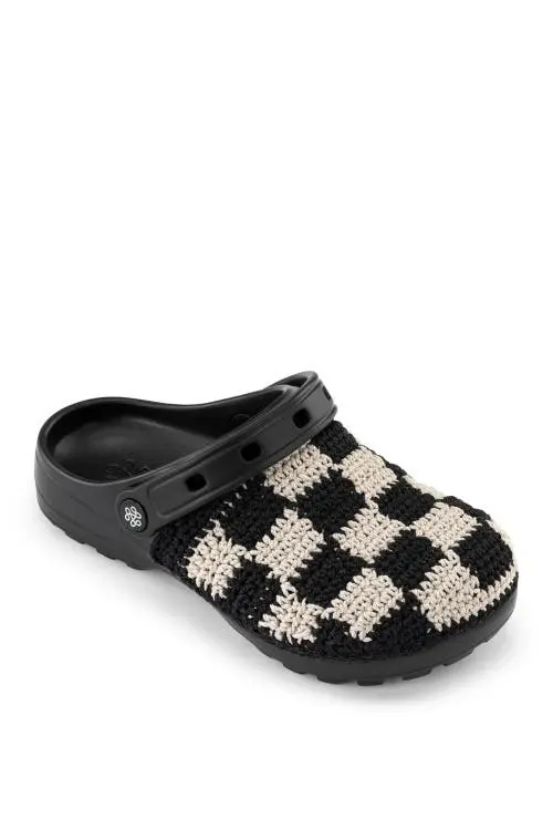 THE SAK Crocheted Clogs With Ankle Strap - Black Check