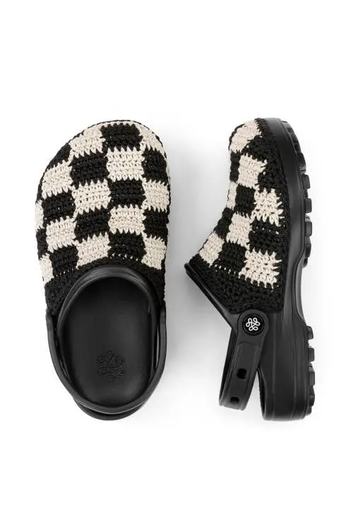 THE SAK Crocheted Clogs With Ankle Strap - Black Check