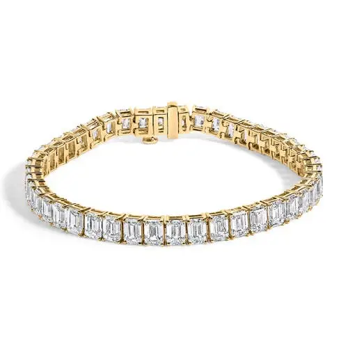 HAUS OF BRILLIANCE Igi Certified 14k 18.50 Cttw Emerald Cut Lab Grown Diamond Tennis Bracelet - Yellow Gold