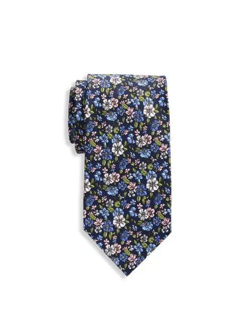 SYNRGY BY DXL Big & Tall Printed Floral Neck Tie - Navy