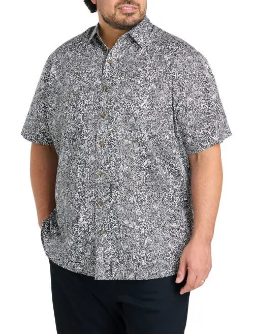 OAK HILL BY DXL Big & Tall Tribal Print Sport Shirt - Black White