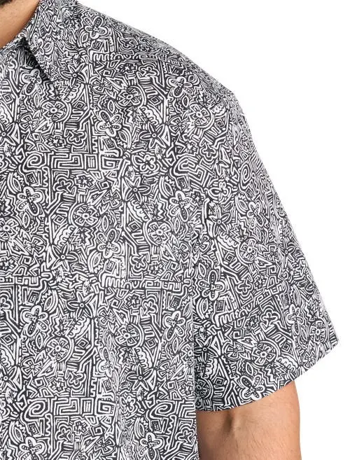OAK HILL BY DXL Big & Tall Tribal Print Sport Shirt - Black White