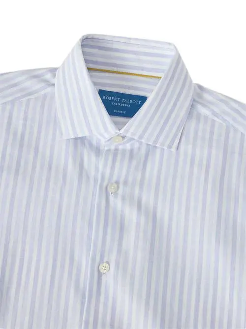 Robert Talbott Reynolds Cotton Linen Blend Shirt In Contemporary Fit - Blue Multi Thin Stripe