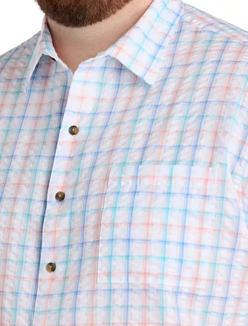 OAK HILL BY DXL Big & Tall Medium Plaid Seersucker Sport Shirt